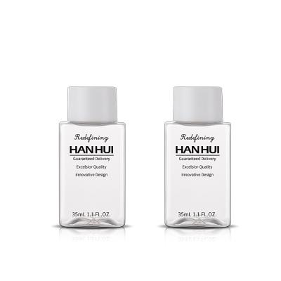 China 35ml PET Plastic Shampoo Bottle Travel Size Empty Clear Screw Cap for Hotel Hair Care for sale