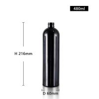 China Black Color 480ml Boston round Plastic Shampoo Bottles With Dispenser Pump for sale