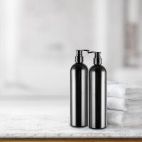 China Black Color 480ml Boston round Plastic Shampoo Bottles With Dispenser Pump for sale