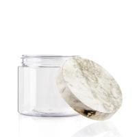 China 200ml Clear PET Plastic Jars with Wood Tone Screw Cap 70mm Neck Custom Logo for sale