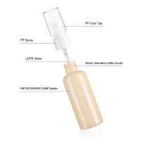 China 100ml Beige PET Boston Round Bottle with 24/410 PP Spray Pump for Facial Spray for sale