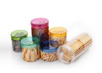 China Round 150ml 250ml Food Safe Plastic Jars With Lids Nut Candy Packaging for sale