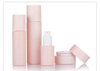 China Round Pink 2oz 3oz Custom Glass Cosmetic Bottles Frosted Makeup Pump Bottle for sale