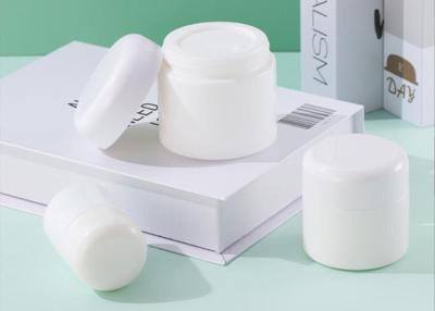China Opal White Bulk Ceramic Glass Cosmetic Jar 50grams With Dome Lid for sale