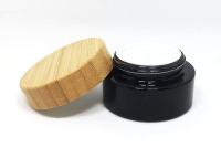 China 50ml 100ml Bamboo Glass Cosmetic Jar Empty Body Butter Containers With Paper Box for sale