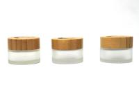 China Bamboo Caps 30ml Cosmetic Jars , Frosted Glass Lotion Jars Anti Corrosion for sale