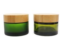 China Bamboo Caps 30ml Cosmetic Jars , Frosted Glass Lotion Jars Anti Corrosion for sale