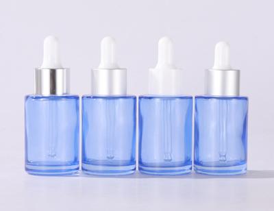 China 1 Ounce Blue Frosted Pipette Bottle With Dropper Cap Metal Silver Lid for sale