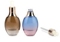 China Unique Shape 1oz Empty Cosmetic Bottles Custom Logo With Rose Gold Dropper for sale