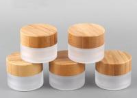 China Luxury Cream Frosted Glass Cosmetic Jar 15g With Wooden Lids 42cm Wide for sale