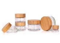 China Luxury Cream Frosted Glass Cosmetic Jar 15g With Wooden Lids 42cm Wide for sale