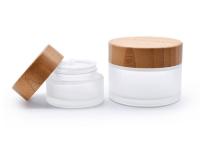 China 50g Bamboo Lid Cosmetic Jar , Glass Face Cream Jars Wear Resisting for sale