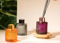China Embossed Colored Amber Reed Glass Diffuser Bottle 6.5cm *8.5cm for sale
