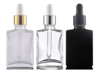 China Square Transparent Black Hair Oil Glass Dropper Bottle Rectangle for sale