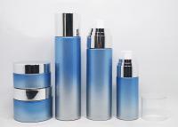 China 100 Ml Glass Cosmetic Packaging Blue Skincare Lotion Bottle Uv Printing for sale