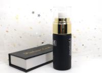 China 40 Ml Gift Packaging Black Frosted Glass Lotion Pump Bottle With Silver Caps for sale