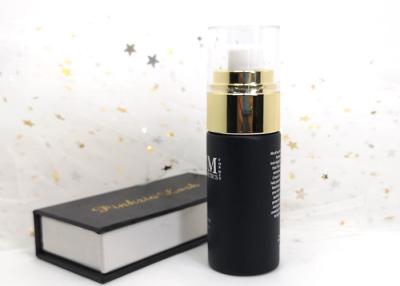 China 40 Ml Gift Packaging Black Frosted Glass Lotion Pump Bottle With Silver Caps for sale