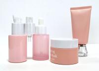 China Matte Pink Flat Shoulder 30ml Frosted Glass Dropper Bottles With Pump for sale