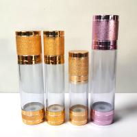 China Gold Silver Aluminum Cosmetic Vacuum Pump Bottle UV Plating 15ml 30ml 50ml 100ml for sale