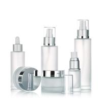 China 80ml Cosmetic Packaging Containers Face Cream Glass Bottle Set With Dropper Spray Lid for sale