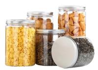 China Transparent Plastic Food Package 500Ml Clear PET Jar With Silver Aluminium Lids for sale