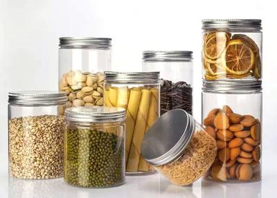 China Transparent Plastic Food Package 500Ml Clear PET Jar With Silver Aluminium Lids for sale
