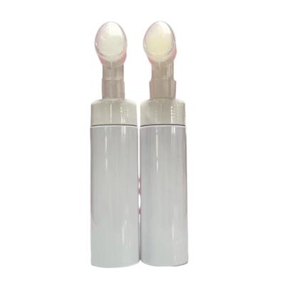 China Cosmetic Facial Cleanser 50ml 100ml 150ml Pink White Pink Pet Foam Pump Bottle With Eva Silicone Brush for sale