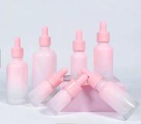 China Round Luxury Serum Gradient Pink Glass Eye Dropper Bottle 5ml 10ml 15ml 30ml 100m for sale