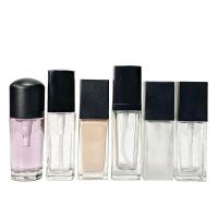 China 30ml 50ml Square Frosted Glass Lotion Bottles Liquid Foundation Bottle With Pump for sale
