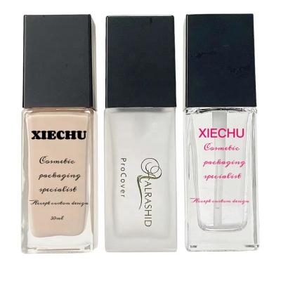China 30ml 50ml Square Frosted Glass Lotion Bottles Liquid Foundation Bottle With Pump for sale