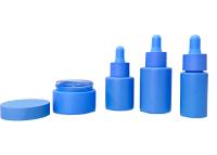 China 1Oz Matte Blue Flat Shoulder 30ml Frosted Glass Serum Bottles And Jars Set for sale