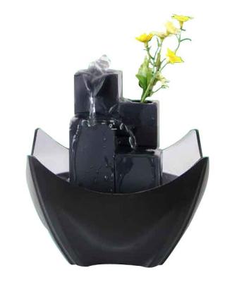 China Black Tiered Battery Operated Resin Garden Fountains With Flower Pot for sale