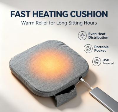 China Graphene Heated Seat Cushion 45×45cm 3cm Thick Linen Cotton USB 3‑Speed Temperature Adjustment Heating Pad for Home Car Office Warm Waist Buttock Support for sale
