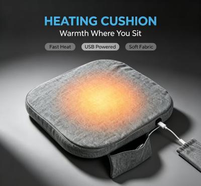China OEM ODM Graphene USB Heated Seat Cushion, Custom Logo Custom Size Custom Color, Linen Cotton Heating Chair Pad with Power Bank Pocket, 3‑Speed Temperature Control for Car Office Home for sale