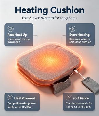 China Portable USB Graphene Heated Seat Cushion Soft Linen‑Cotton Heating Chair Pad 3‑Speed Temperature Adjustment Warm Cushion Multi‑Color Available for Home Office Travel Car Use for sale