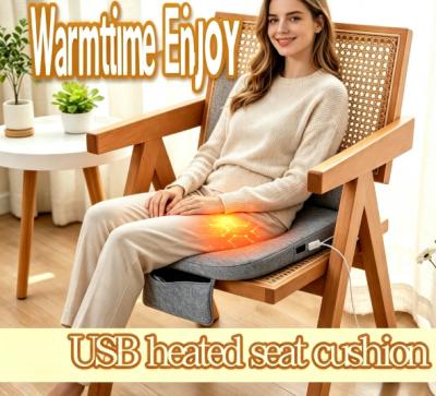 China Graphene USB Heated Seat Cushion, Linen Cotton Heating Chair Pad with Built‑in Power Bank Pocket, 3‑Speed Temperature Adjustment, 3cm Thick Foam 45×45cm Portable Warm Seat Cushion for Car Home Office for sale