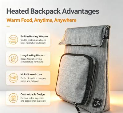 China OEM ODM Custom Logo USB Heated Food Warmer Pouch, Waterproof Leak‑Proof Washable Removable Charging Heating Bag for Travel Picnic School for sale