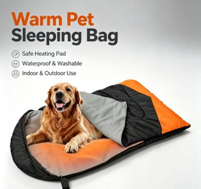 China Heated Dog Sleeping Bag 3‑Level Adjustable Temperature, Soft Hollow Cotton Polyester Portable Warm Pet Sleeping Bag for Winter Snow Wind, Camping Travel Home Outdoor Use for sale