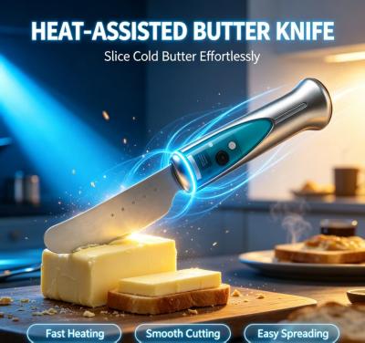 China Safe Waterproof Heated Butter Knife, Touch Sensing Design Stainless Steel Electric Butter Cutter with 1020mAh Rechargeable Battery for Home Baking for sale