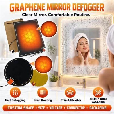 China Graphene Mirror Defogger Heating Pad, Custom Shape Size Voltage, Moisture-Resistant Flexible Film for Bathroom Mirrors for sale