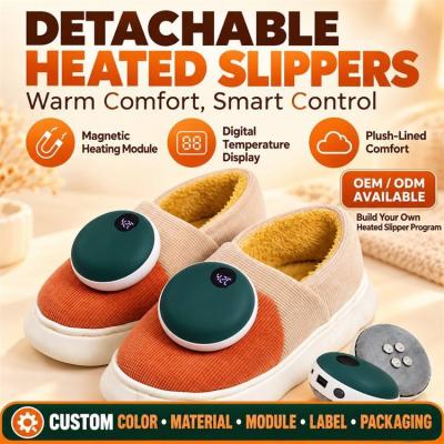 China Detachable Magnetic Heated Slippers, Graphene Heating Module with Digital Display, Custom Color Material Label and Packaging for sale
