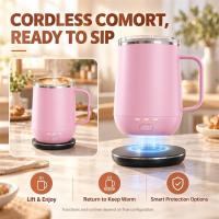 China Wireless Charging Heated Mug, Multiple Temperature Settings with One-Button Control, Rechargeable Cordless Coffee Cup with Stainless Steel Liner, Custom Color Logo and Packaging for sale