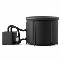 China Ice Bath Tub with External Chiller Black Round Cold Plunge Tub with Two Water Hoses Filter and Buckled Cover for Custom Projects for sale