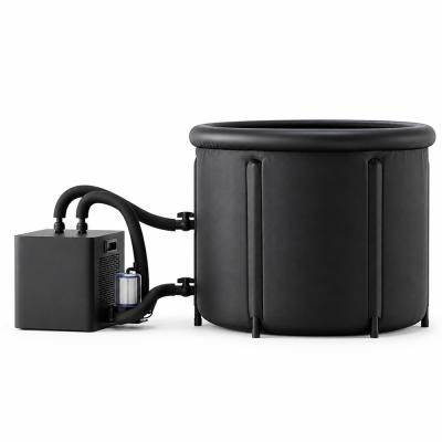 China Ice Bath Tub with External Chiller Black Round Cold Plunge Tub with Two Water Hoses Filter and Buckled Cover for Custom Projects for sale