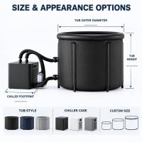 China Ice Bath Tub with External Chiller Black Round Cold Plunge Tub with Two Water Hoses Filter and Buckled Cover for Custom Projects for sale