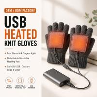 China USB Heated Knit Gloves, 5V Fingerless Winter Gloves with Detachable Velcro Heating Pad, 40-50C Constant Warmth, Overheat Protection, CE FCC RoHS, Custom Color Logo and Packaging for sale