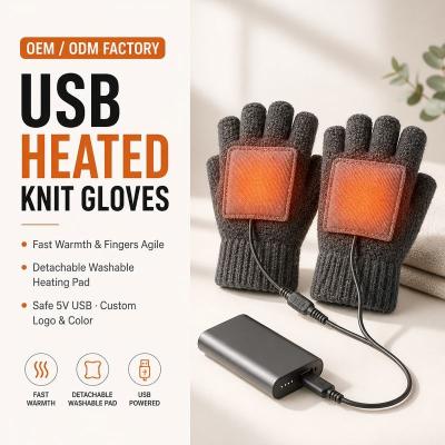 China USB Heated Knit Gloves, 5V Fingerless Winter Gloves with Detachable Velcro Heating Pad, 40-50C Constant Warmth, Overheat Protection, CE FCC RoHS, Custom Color Logo and Packaging for sale