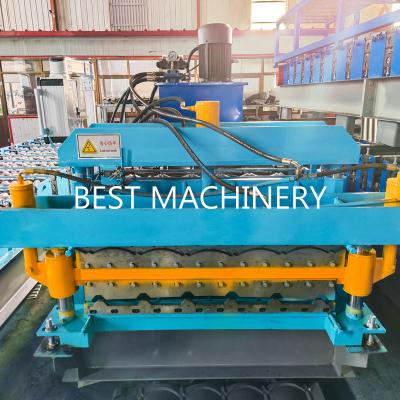 China Roman Tile Box 0.8mm Steel Profile Roll Forming Machine Gearbox Driven for sale