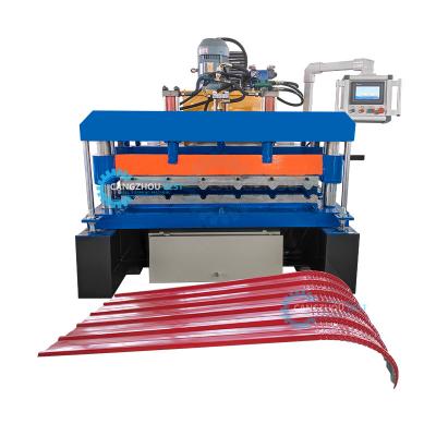 China Color Steel Profile Trapezoidal Roof Sheet Roll Forming Machine With Crimping for sale