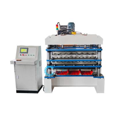 China PLC Control Hydraulic Cutting Tr4 Tr5 Corrugated Three Layer Roofing Sheet Machine For Peru for sale